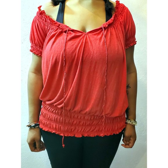 Derek Hearts | Tops | Womens Red Peasant Top Size X | Poshmark